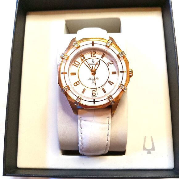 Bulova | Accessories | Bulova Womens 98r5 Solano Marine Star Leather ...